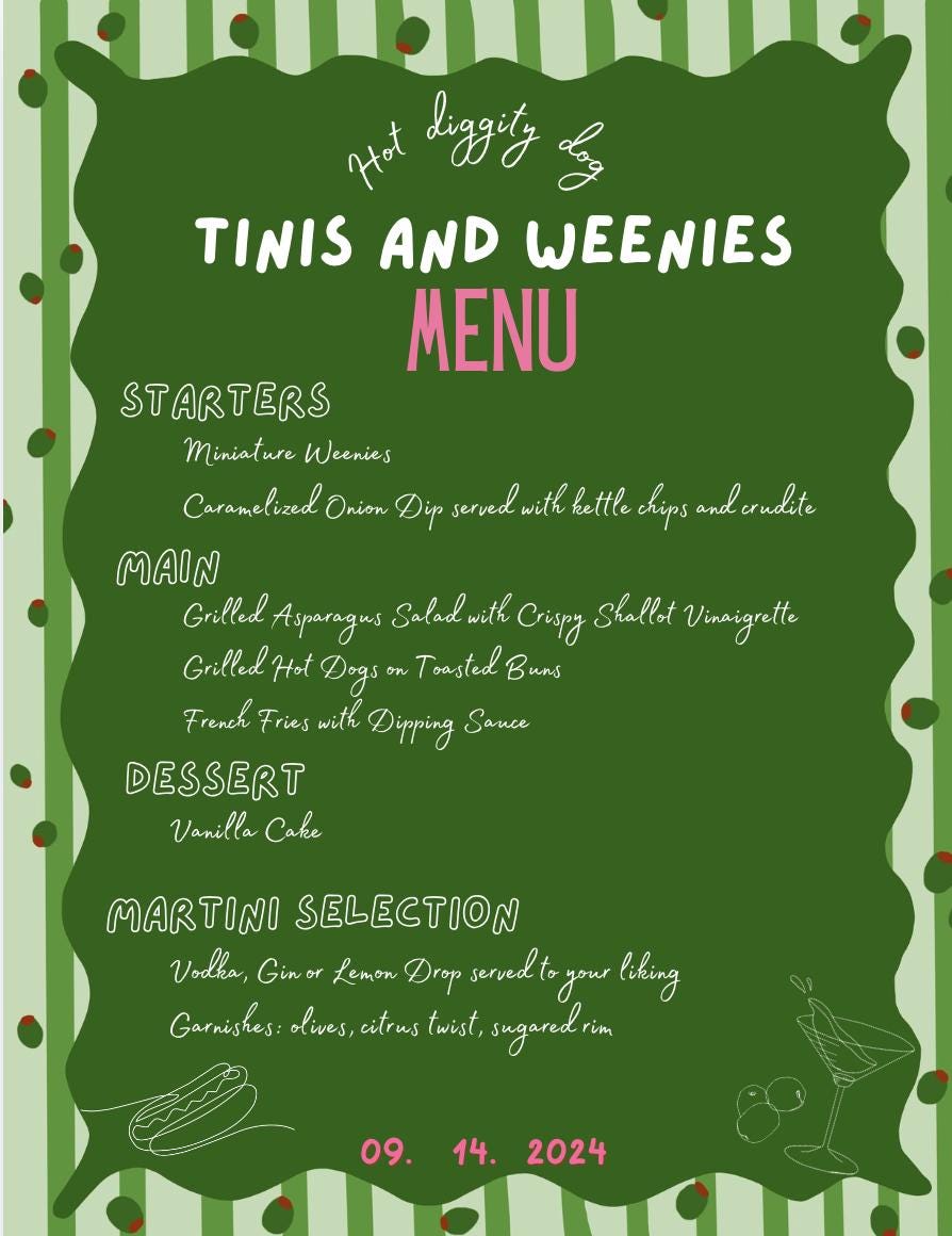 Tinis and Weenies Menu Template - Etsy