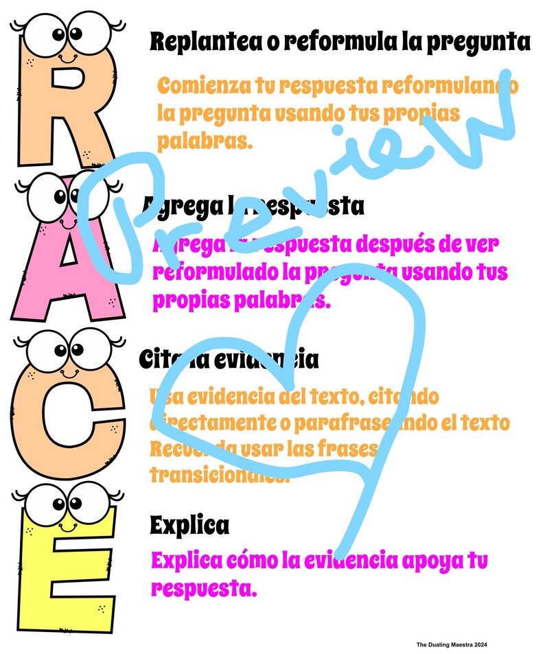 RACE Strategy in Spanish Anchor Chart 2 Different Designs/ Fonts - Etsy