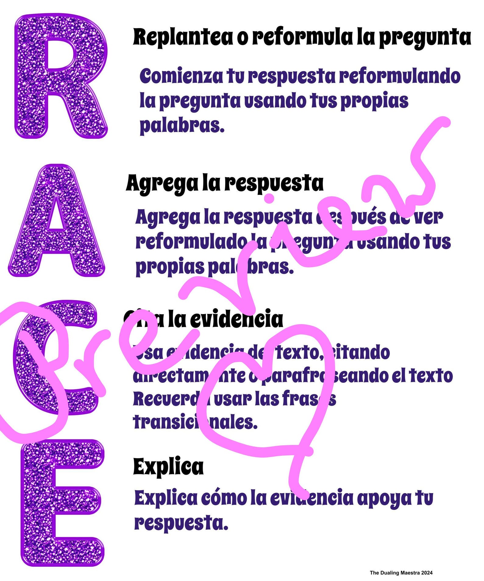 RACE Strategy in Spanish Anchor Chart 2 Different Designs/ Fonts - Etsy