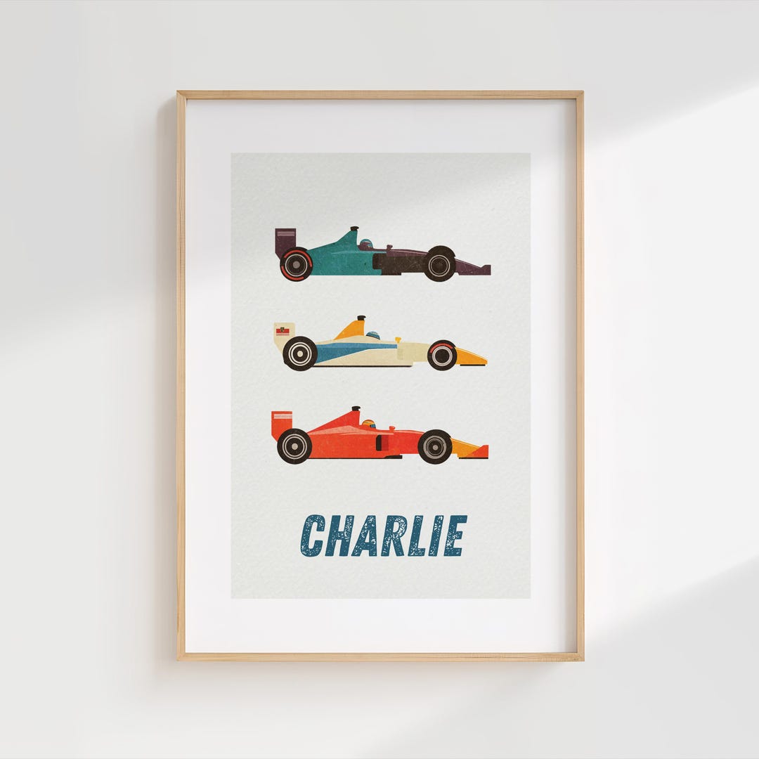 Personalized Kids' Formula Racing Car Name Wall Art, Custom Retro ...