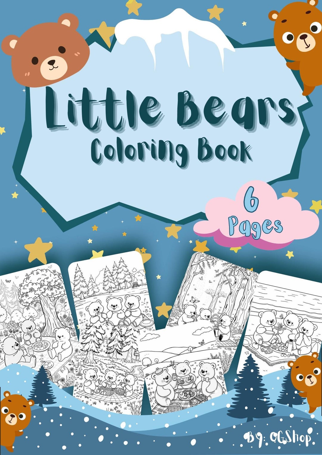 Three Little Bears Coloring Book: Cute Bears, Cute Bears Coloring Book ...