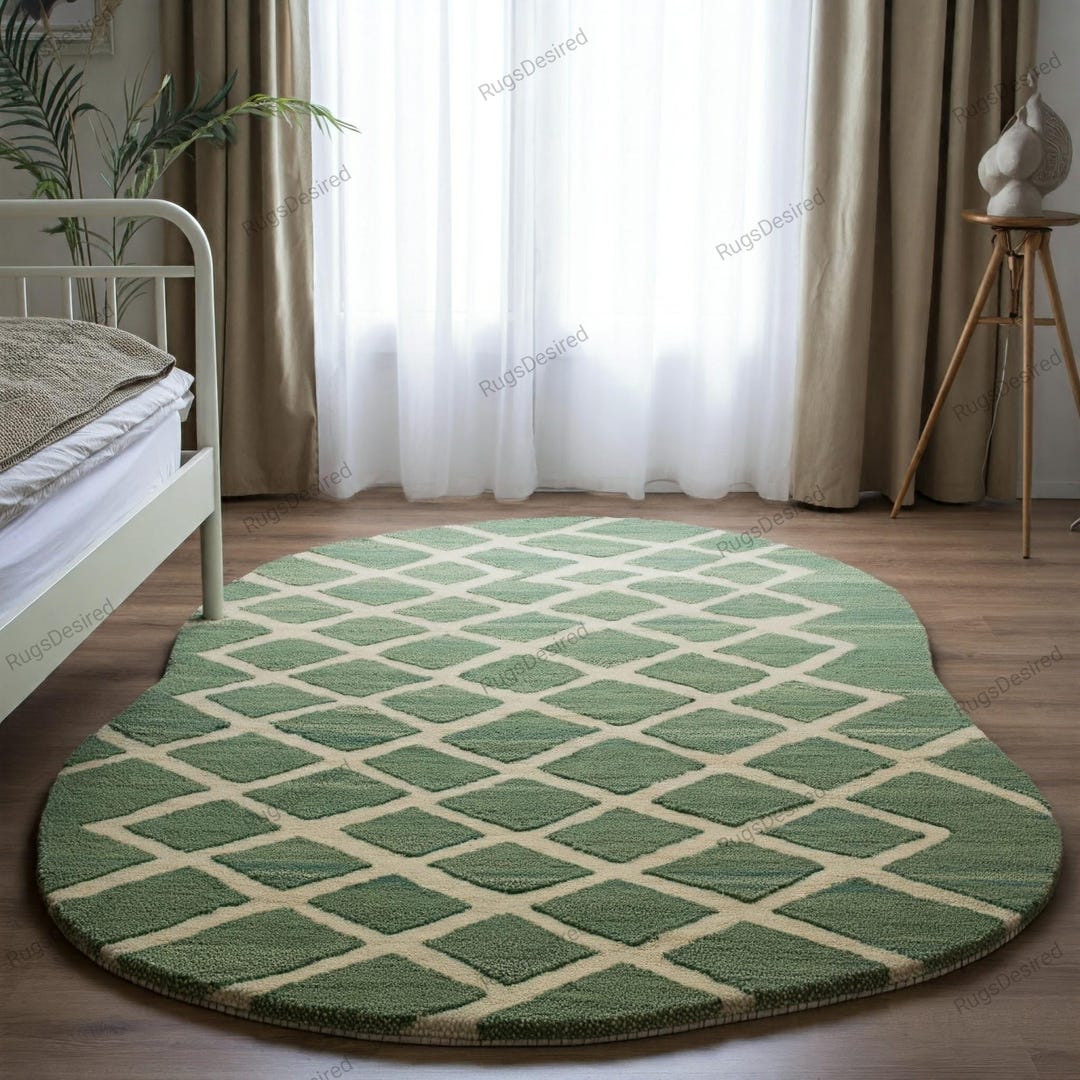 Olive Green Oval Shaped Rug in 9x12 8x10 Hand Tufted Greenery Rug for ...