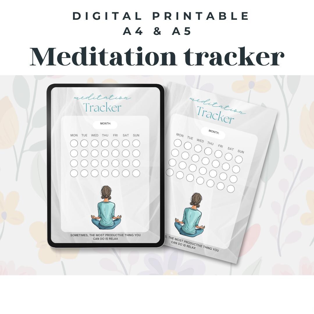 Meditation Tracker Monthly Printable Journal Page, Track Mindfulness ...