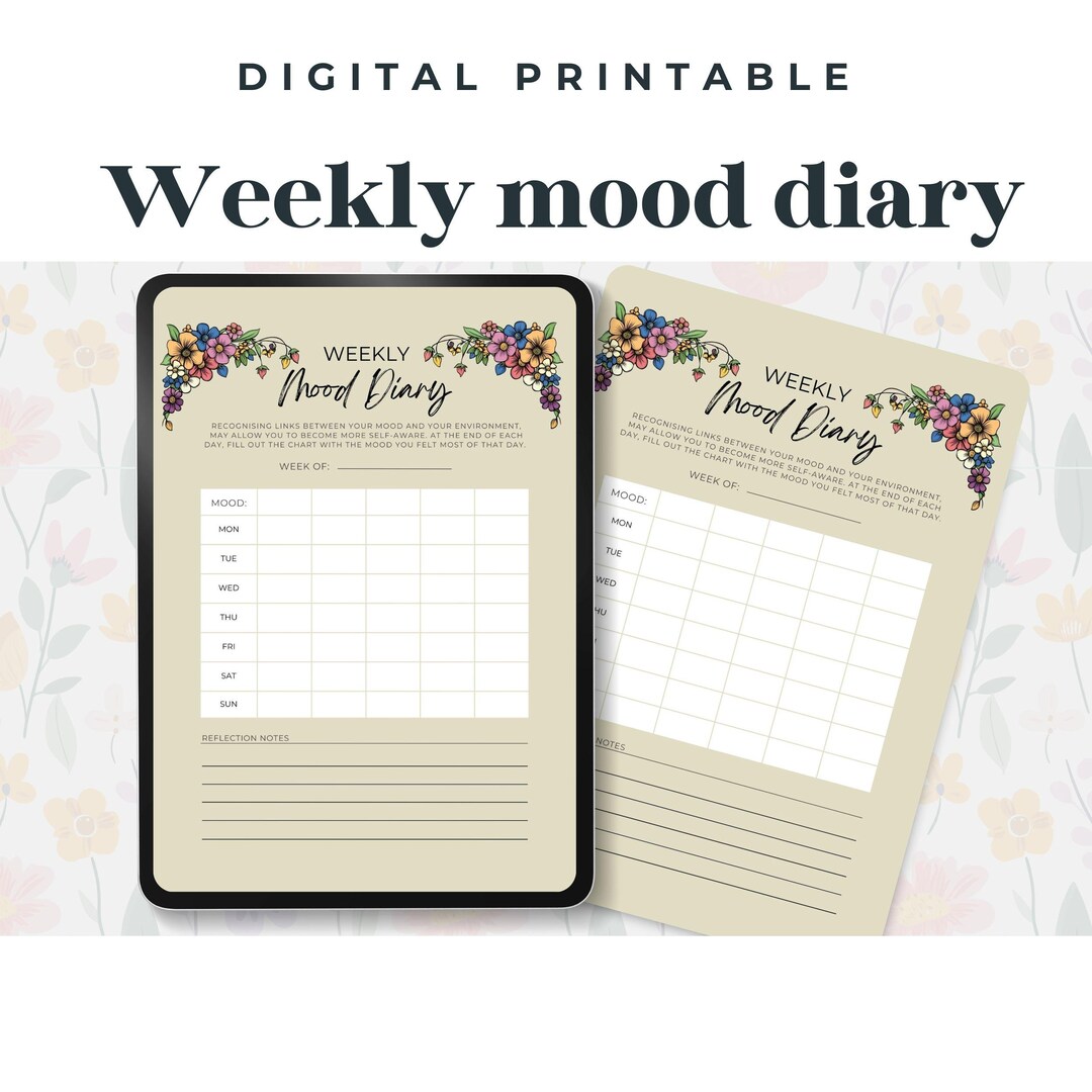 Vintage Floral Mood Tracker Printable Download, Journal Page, Weekly ...