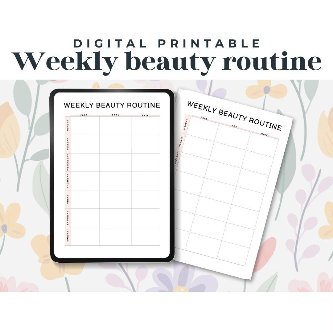 Weekly Beauty Routine Planner Printable, Undated Digital PDF for ...