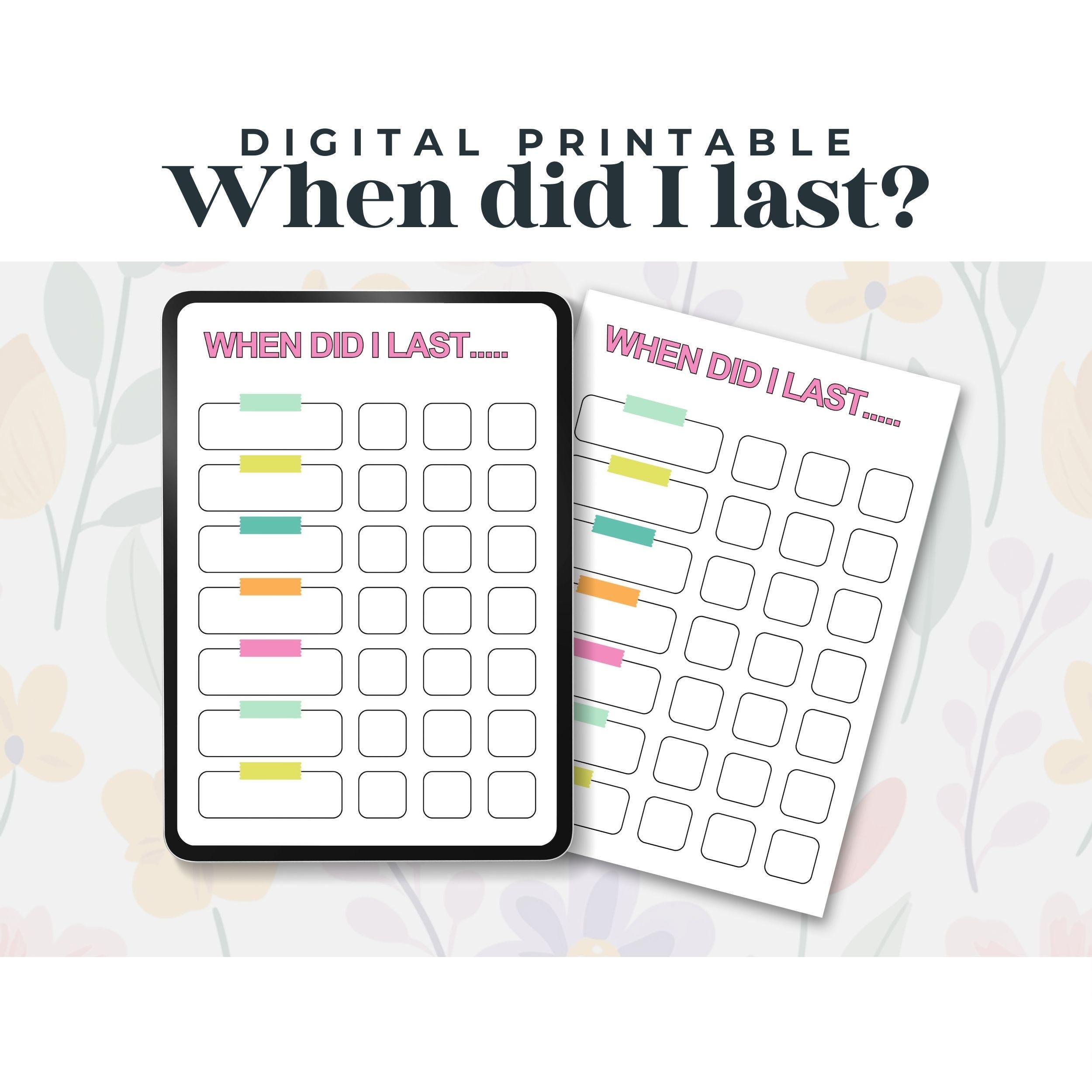 When Did I Last Tracker, Printable Journal Page, Planner Page, Daily ...