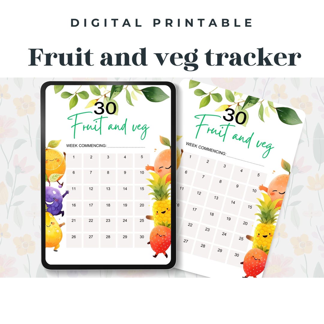 Fruit and Vegetable Tracker Challenge, Planner Printable Download ...