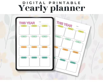 Editable Yearly Planner, Printable Yearly Overview on One Page, Year at ...