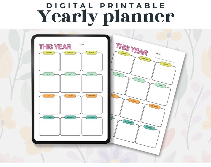 Yearly Overview Printable Landscape, Yearly Planner, Year at a Glance ...