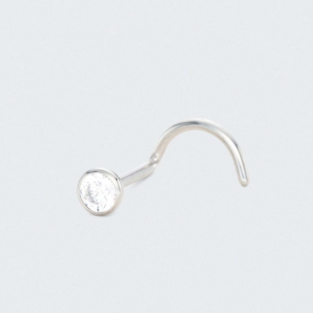 20G (0.8mm) Titanium Curved Nose Stud With Clear Gem/silver Nose Stud ...