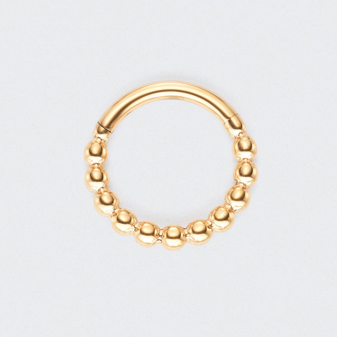 16G Cluster of Beads Hinged Segment Hoop Ring in Gold - Titanium Nose ...