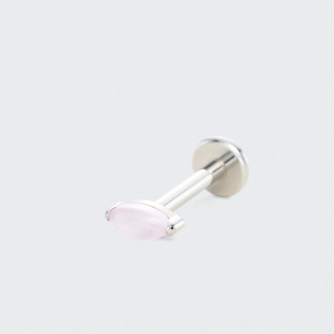Pink Opal Labret Ear Flatback Stud in Silver - Titanium for Tragus/rook ...