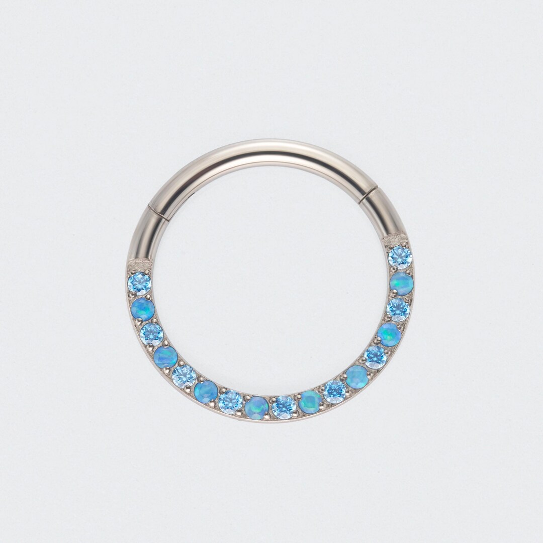 16G Aqua & Blue Crystal Front Facing Segment Clicker Ring in Silver ...