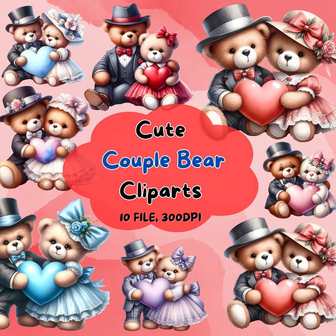 Cute Bear Couples Clipart Bundle, Cute Bears, Teddy Bear, Animal Couple ...