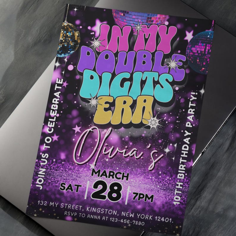 Editable in My Double Digits Era Invitation, 10th Birthday Party Invite ...