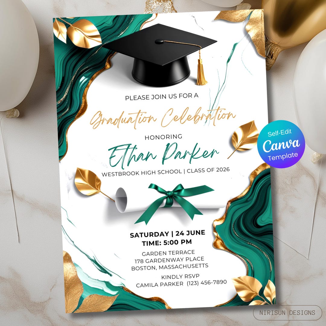 Green Graduation Invitation, Class of 2026 Party Invite, Graduation ...