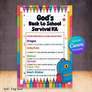 God’s Survival Kit Gift Tag, Printable Back to School Tag, Christian ...