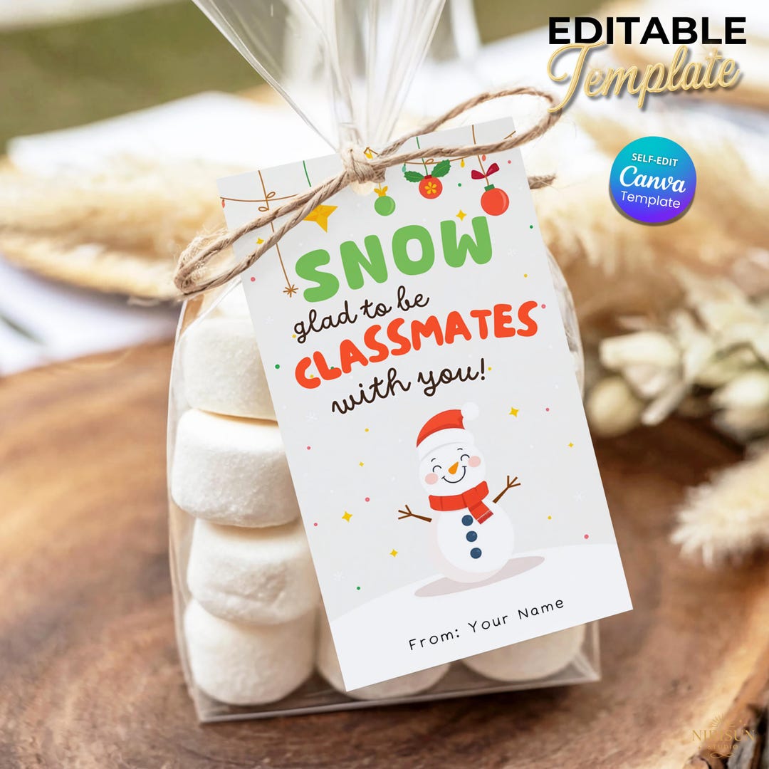 Snow Glad Classmate Gift Tag, Snowman Classroom Tag, Holiday Thank You ...