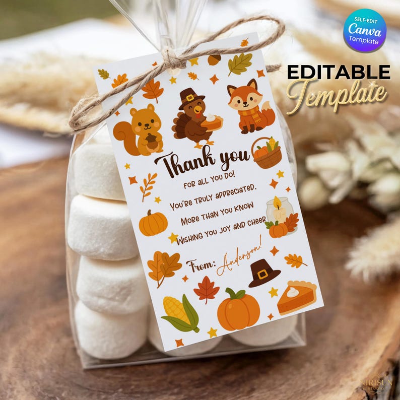 Thanksgiving Gift Tags: Fall Thank You Favor Tags (editable Template ...