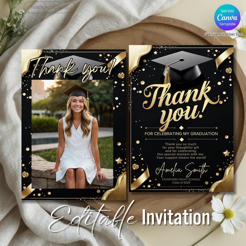 Graduation Photo Thank You Card Template, High School College Grad ...