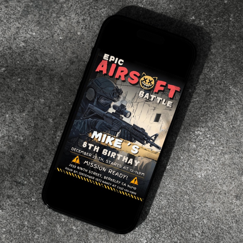 Epic Airsoft Battle Birthday Invitation Template, Editable Canva ...