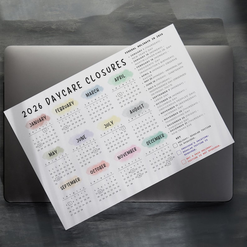 Editable 2026 Daycare Closure Calendar Template, Printable Canva ...