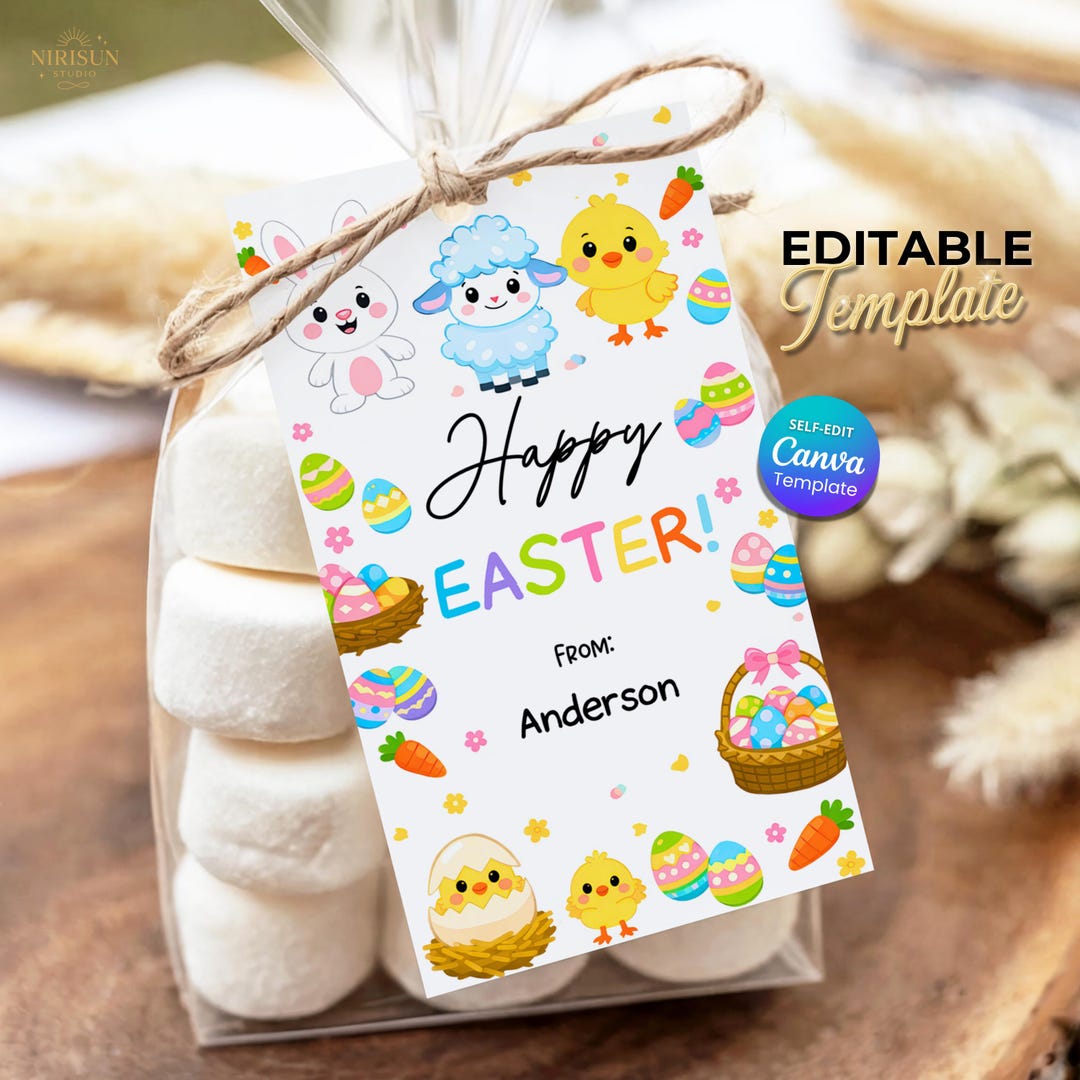 Printable Easter Gift Tags, Editable Happy Easter Tag Template, Easter ...