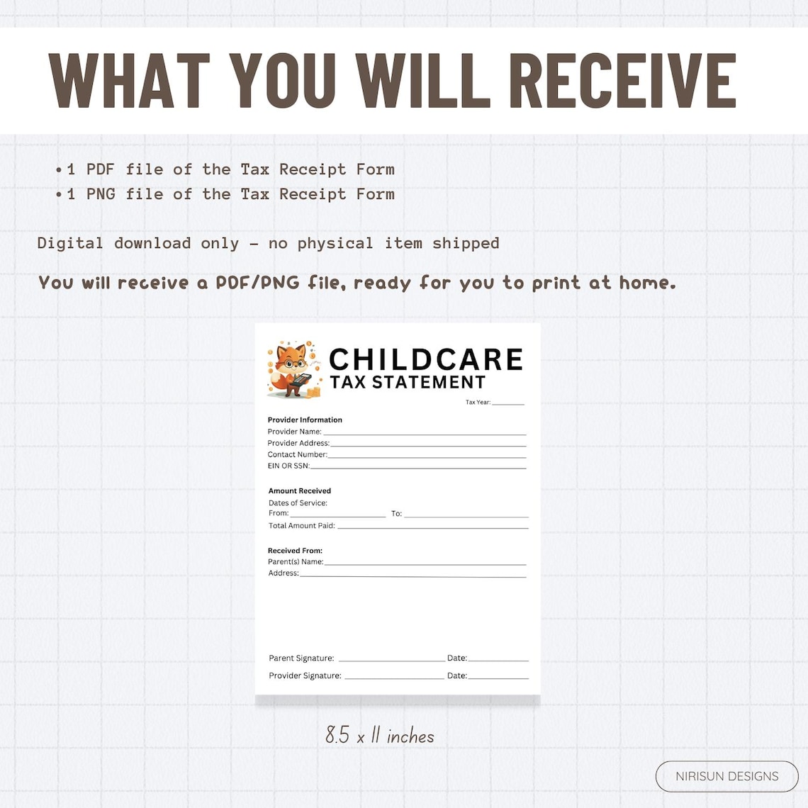 Printable Childcare Tax Statement Template, Childcare Payment Record ...