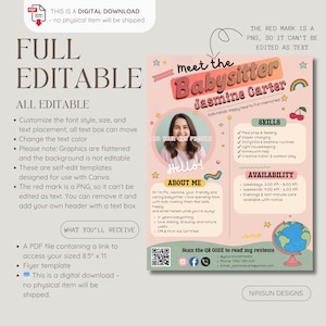 Babysitter Flyer Template, Editable Canva Childcare Resume, Printable ...