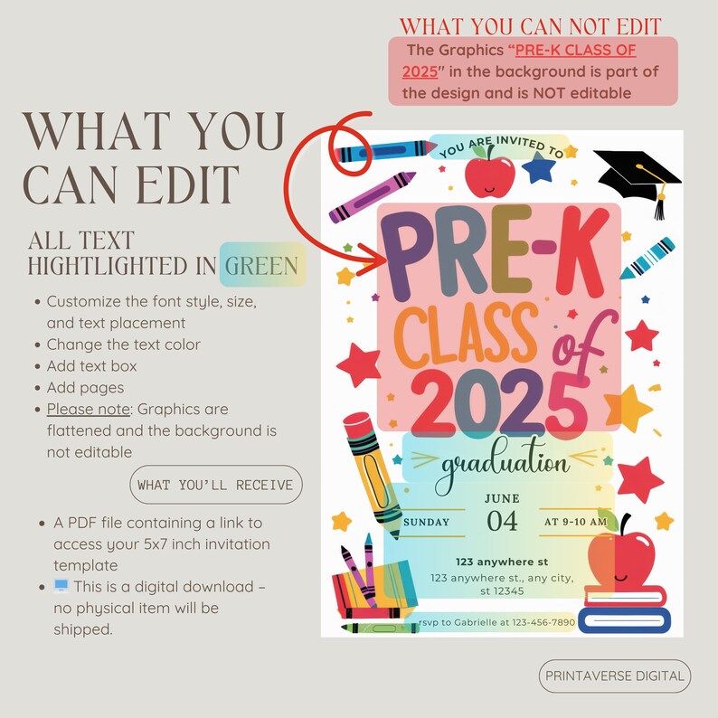 Pre-k Graduation Invitation, Prek Announcement Invite, Preschool ...