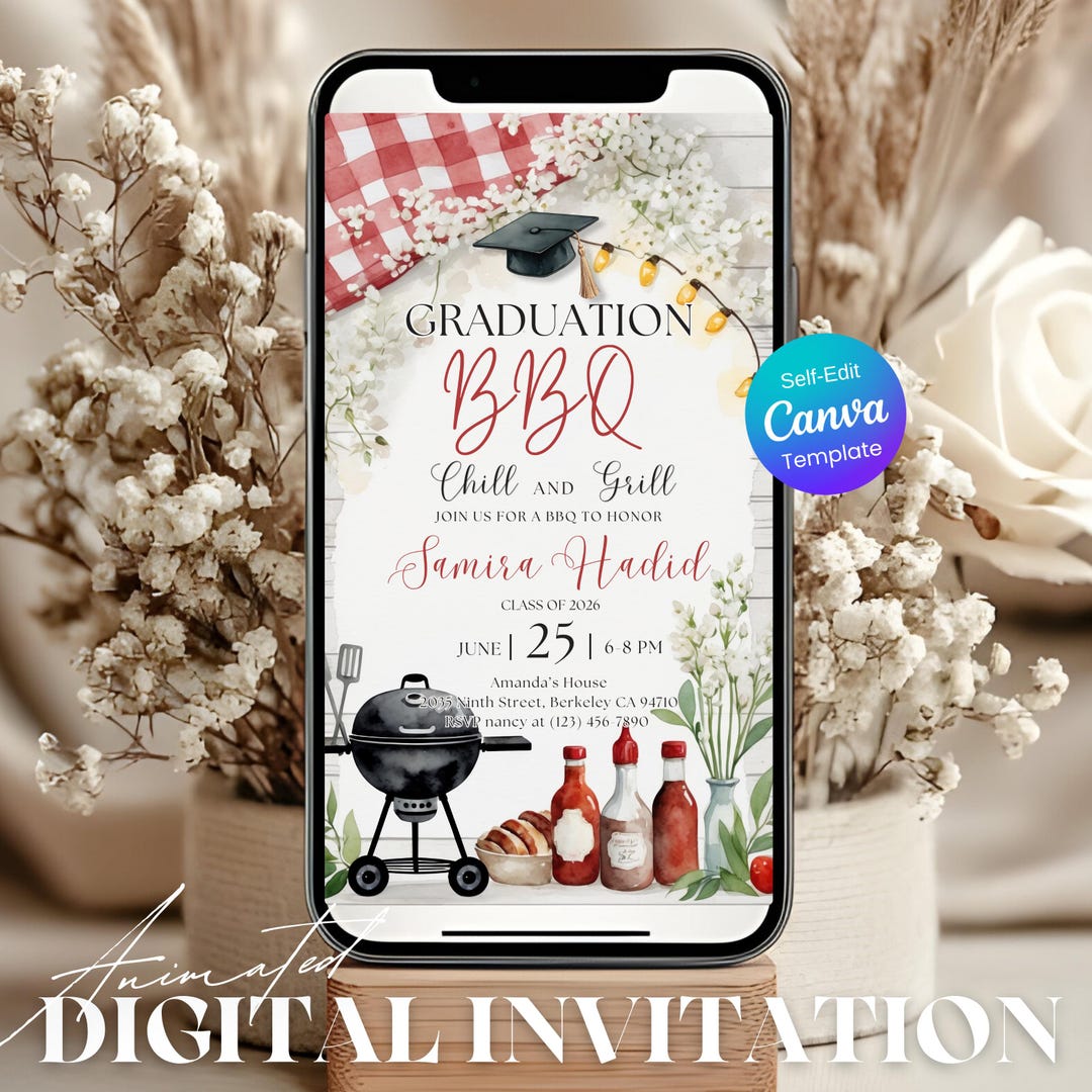 Graduation BBQ Party Invitation, Chill & Grill Backyard Celebration ...