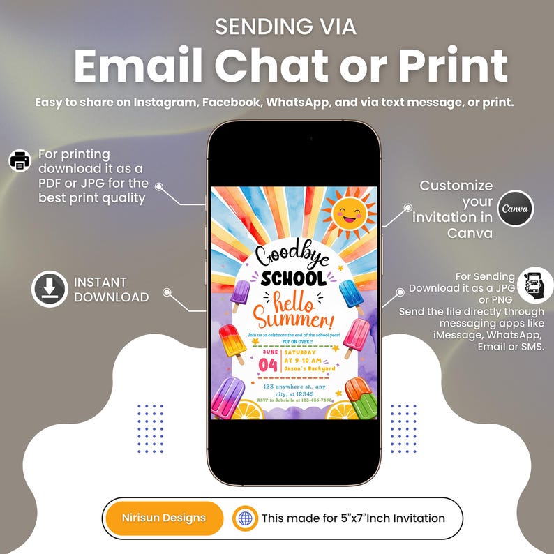 Popsicle End of School Party Invitation Template Editable Canva ...