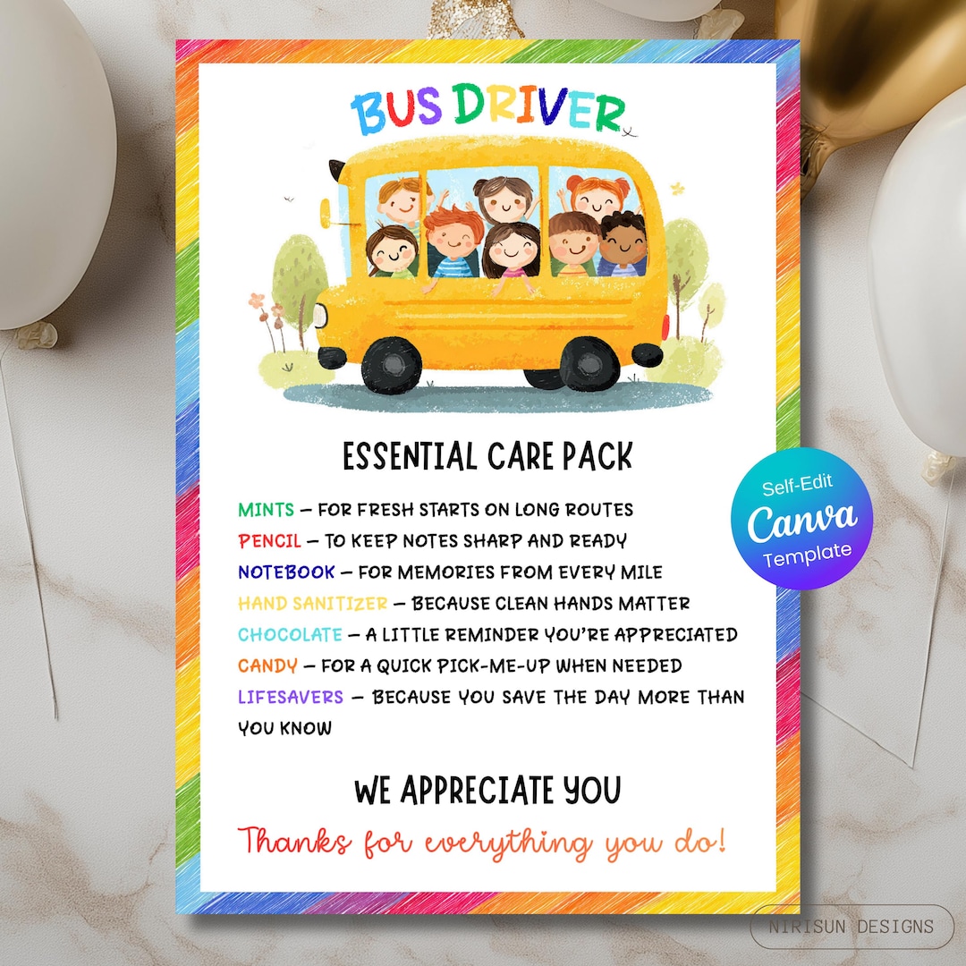 Bus Driver Appreciation Card, Thank You Gift for School Bus Driver ...