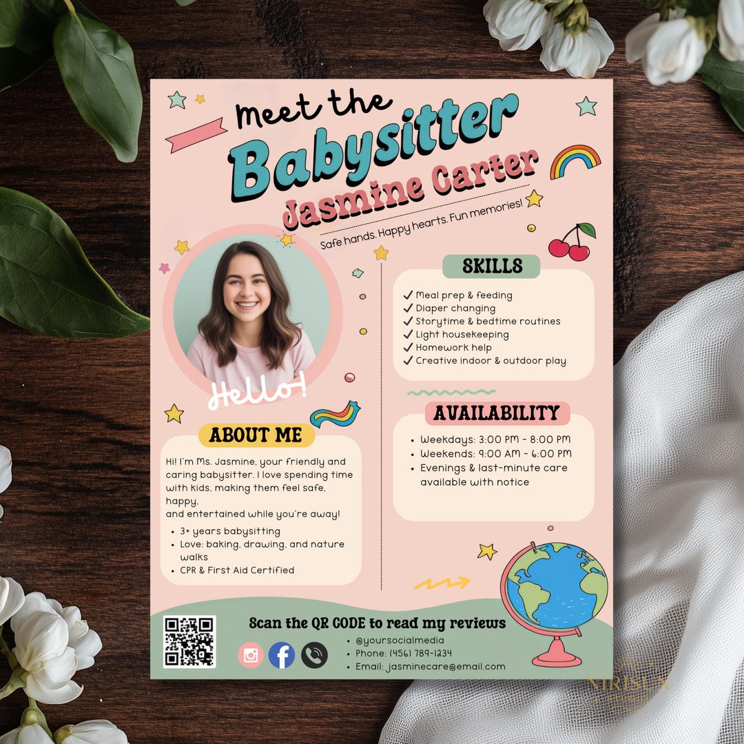 Babysitter Flyer Template, Editable Canva Childcare Resume, Printable ...