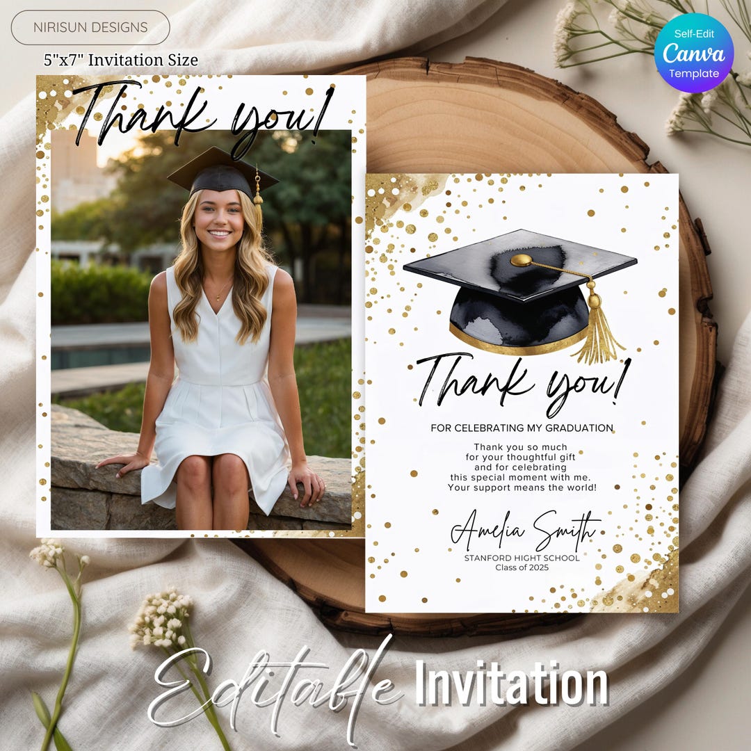 Graduation Photo Thank You Card Template, Grad Thank You Card, Editable ...