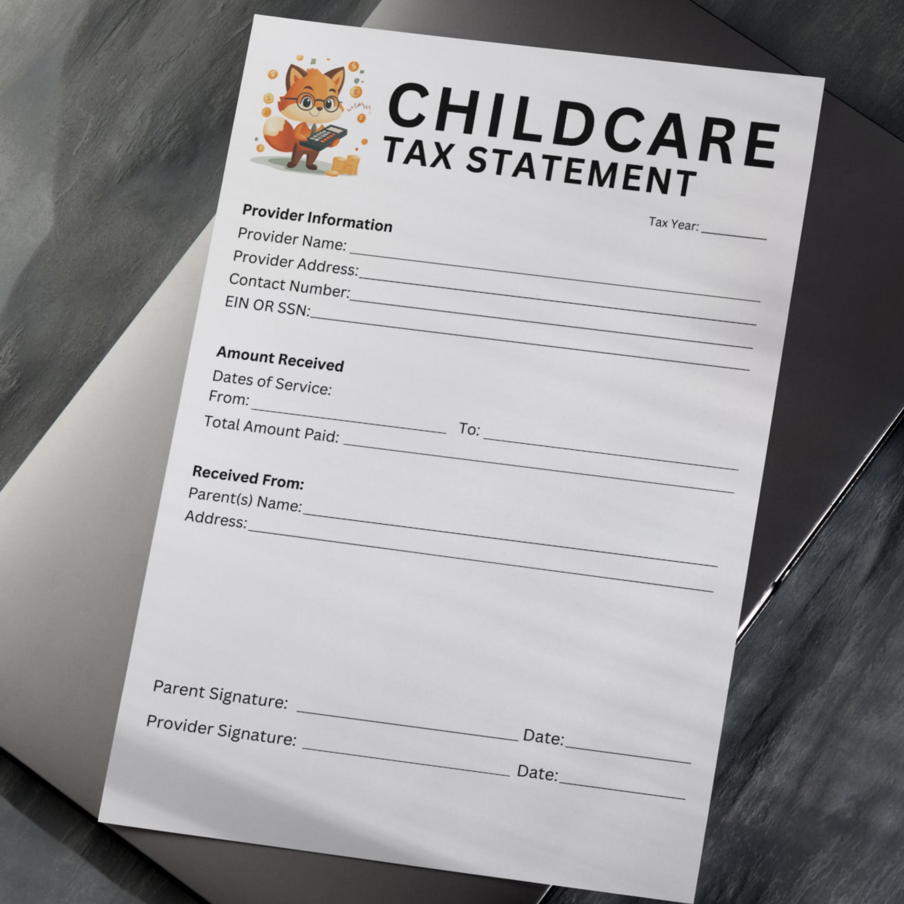 Printable Childcare Tax Statement Template, Childcare Payment Record ...