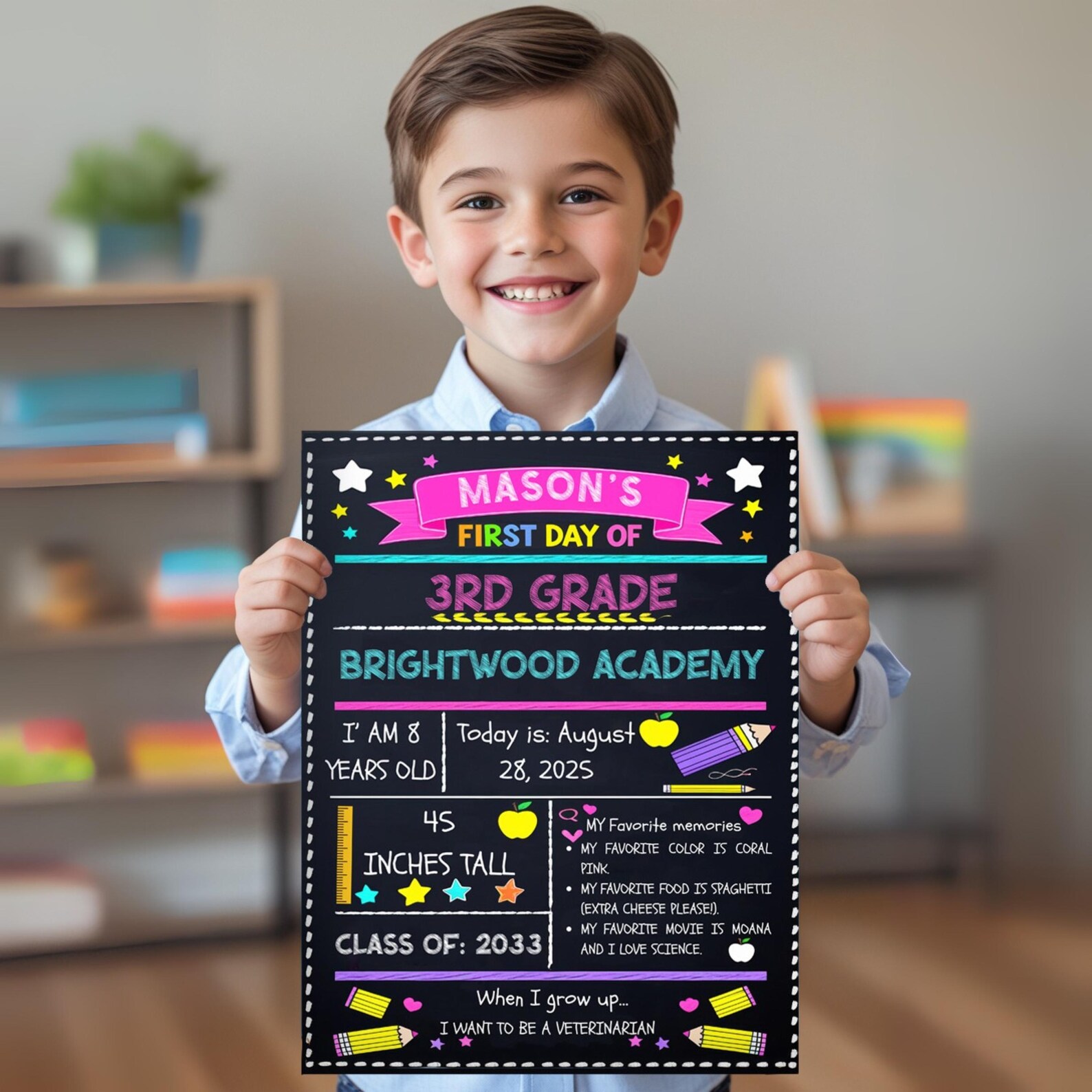 Editable First Day of School Sign, Chalkboard Canva Template, Back to ...