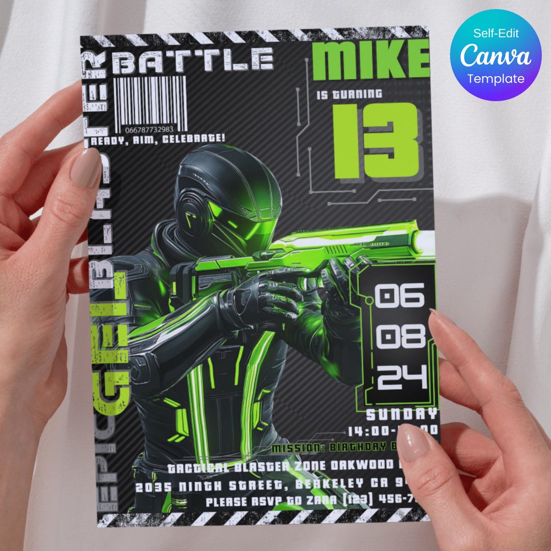 Epic Gel Blaster Battle Birthday Invitation Template - Editable ...