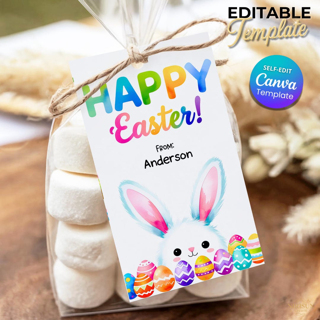 Printable Easter Gift Tags for Kids, Easter Basket Tag Template, Happy ...