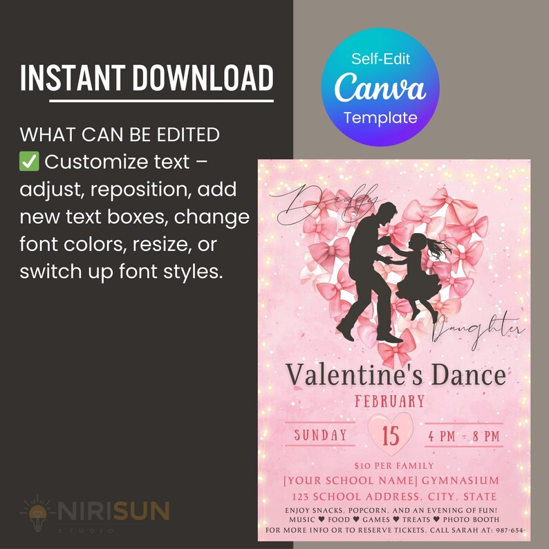 Daddy Daughter Sweetheart Dance Valentines Day Invitation Template ...