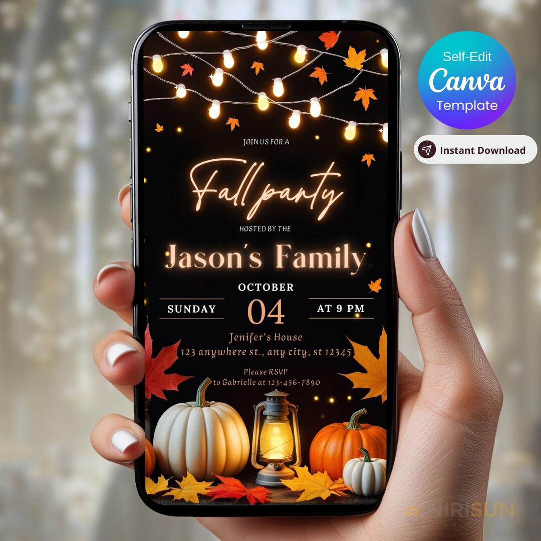Fall Harvest Party Invitation: Autumn Pumpkin Celebration, Sparkling ...
