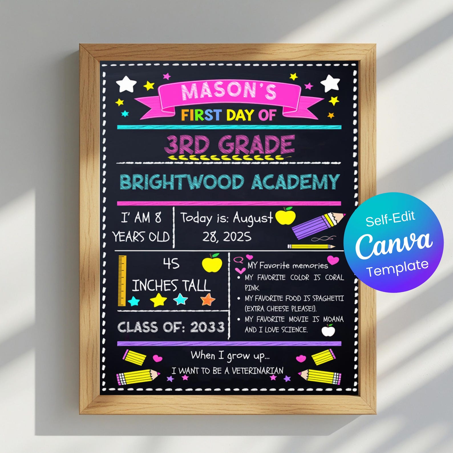 Editable First Day of School Sign, Chalkboard Canva Template, Back to ...