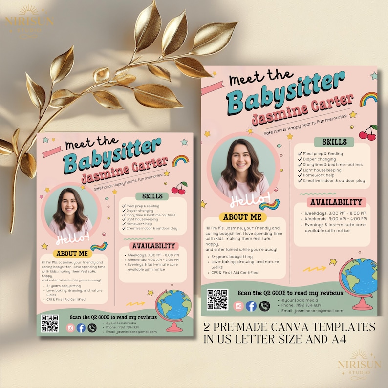 Babysitter Flyer Template, Editable Canva Childcare Resume, Printable ...