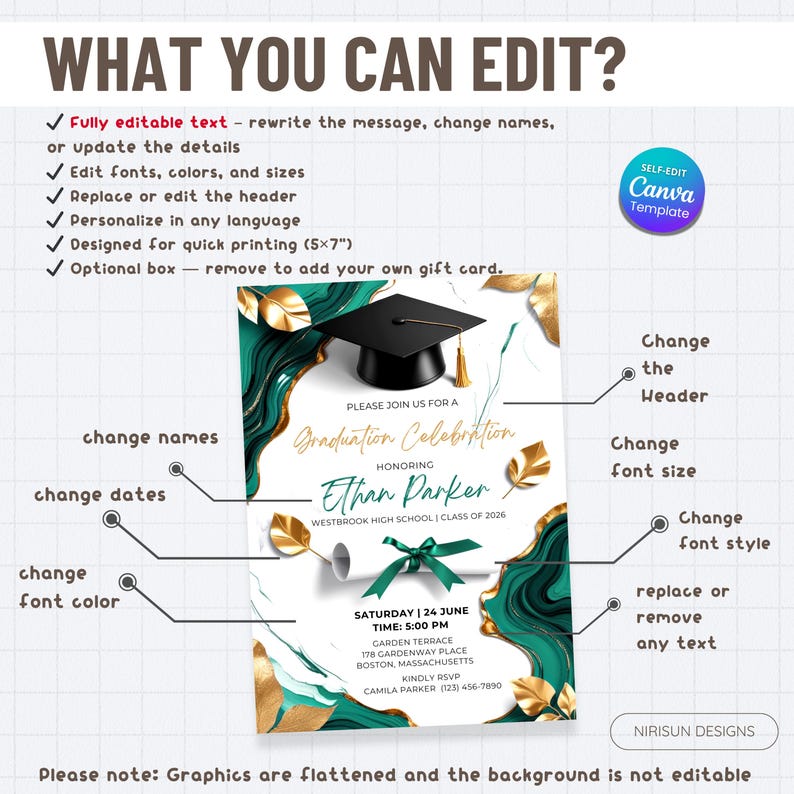 Green Graduation Invitation, Class of 2026 Party Invite, Graduation ...