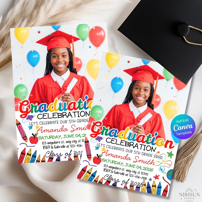 Kids Graduation Photo Invitation, Editable Moving up Ceremony Invite ...