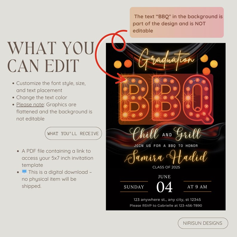 Graduation BBQ Party Invitation, Chill and Grill Backyard Celebration ...