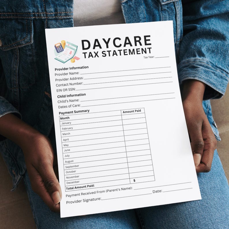 Printable Daycare Tax Statement Template, Childcare Payment Record, End ...
