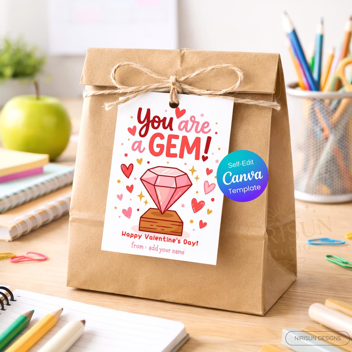 Friend Valentine Gift Tag, You Are a Gem, Treat Bag Label, Classroom ...