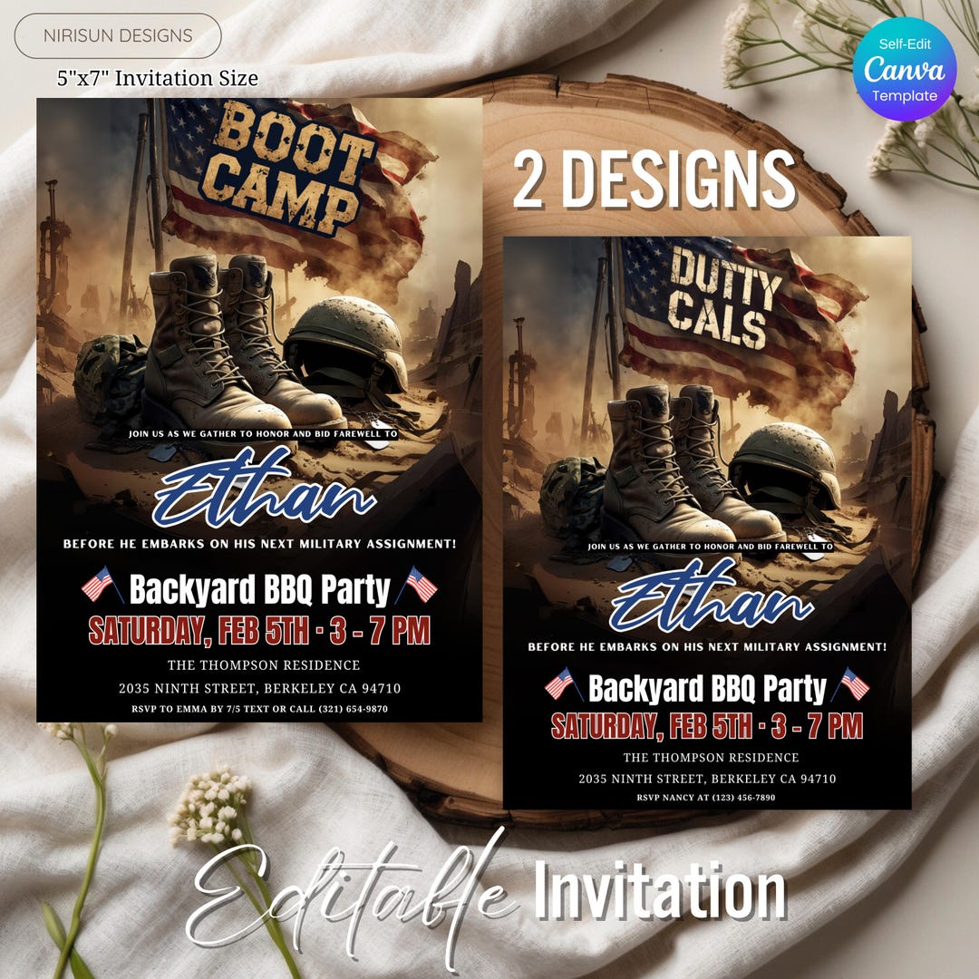 Boot Camp Send off Invitation Template, Military Farewell Invite ...