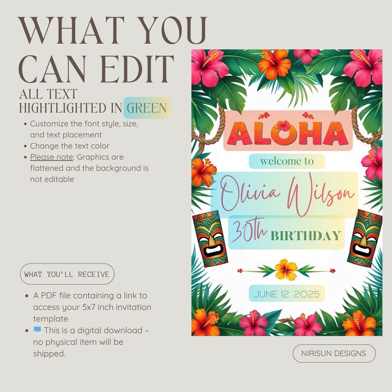 Editable Aloha Welcome Sign Template – Luau Party, Hawaiian Wedding ...